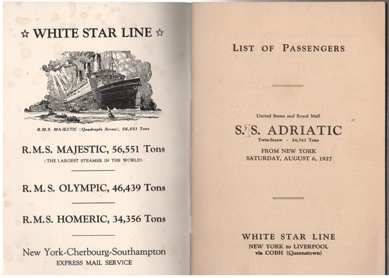 SS Adriatic White Star Line memorabilia at Abbey Books in Paisley ...